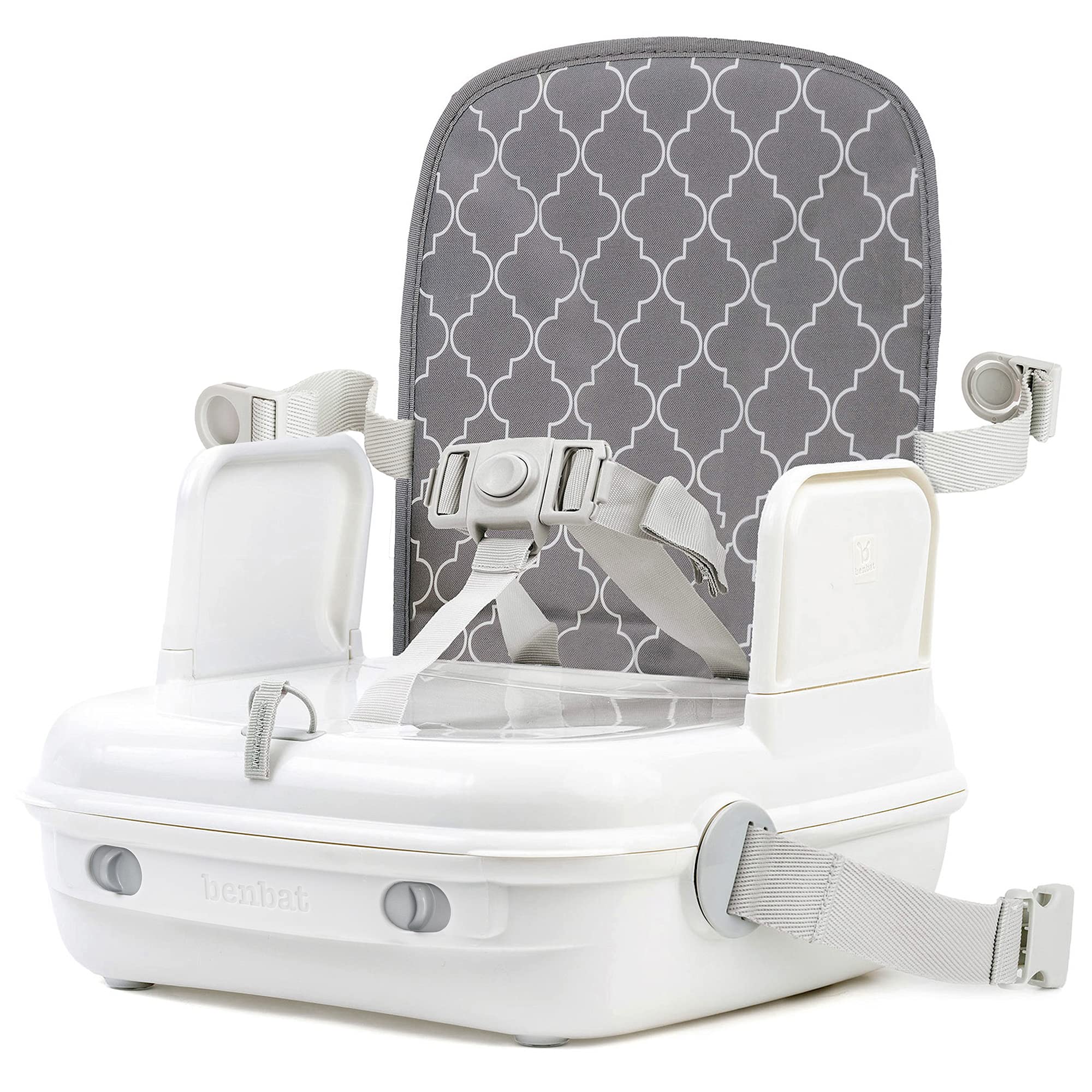 New Baby Booster Seat for Dining Table by Benbat. Portable, Washable Infant Feeding High Chair. Easy Folding & Adjustable Safety Harness (Gray)