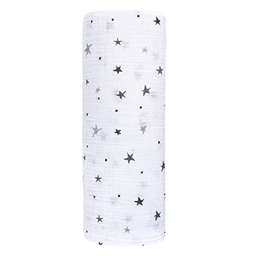 Ely's & Co. Cotton Muslin Swaddle Blanket 1-Pack — 100% Cotton Muslin Extra-Large Swaddle Blankets (47” x 47”) Printed (Grey Stars)