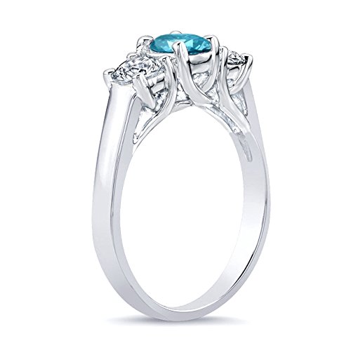 18k White Gold Round-cut Three-Stone Blue Diamond Engagement Ring (1 1/2 cttw, Blue, H-I, I1-I2)
