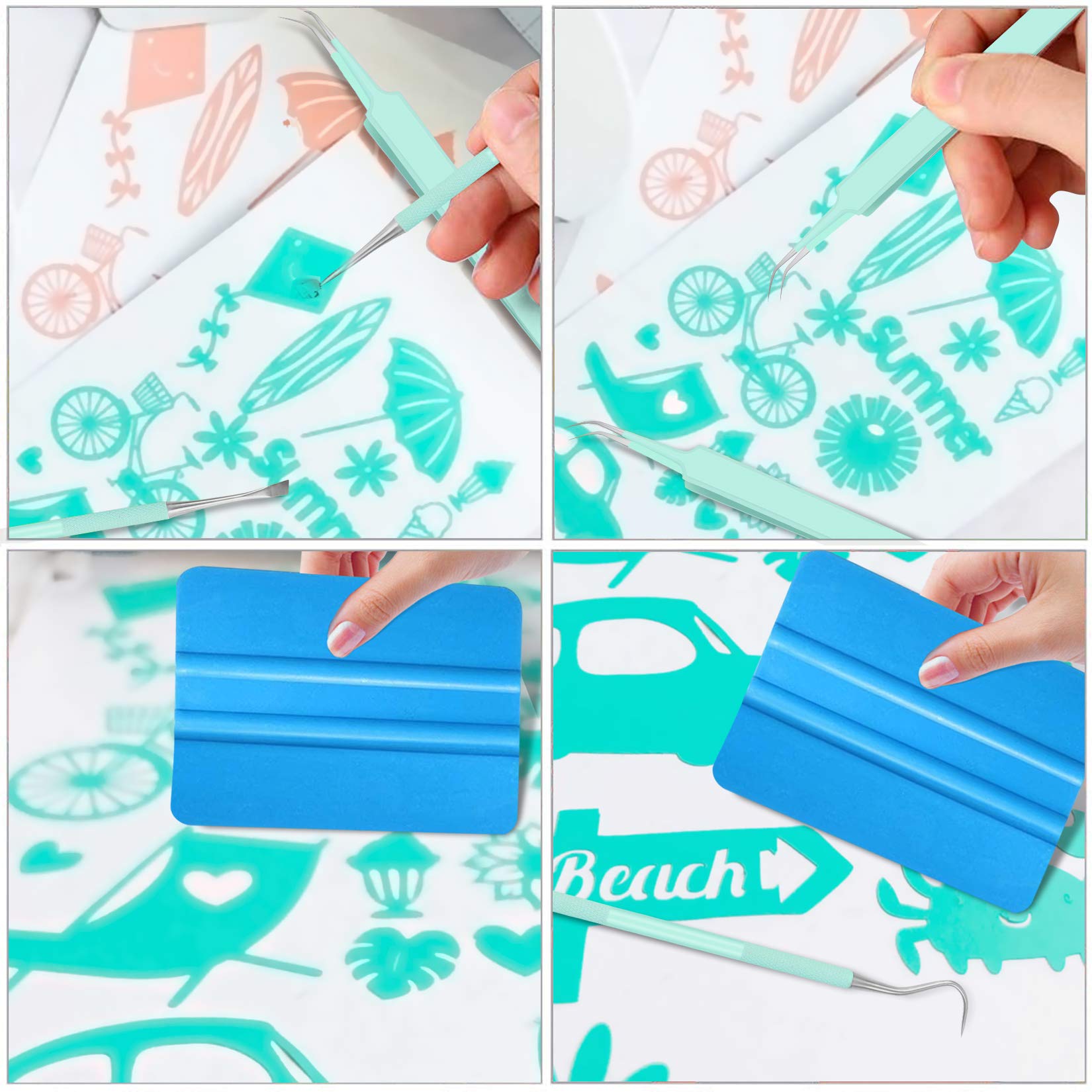 17PACK Weeding Craft Tool Craft Weeding Tool Vinyl Craft Paper Craft Tool Kit for Silhouettes Cameos, Lettering Scraper Hook Spatula Tweezers Green Color