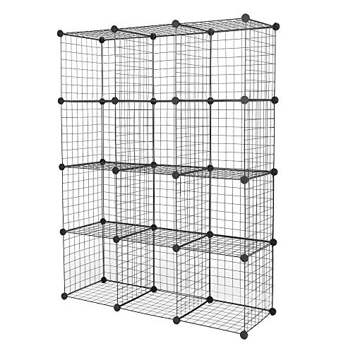 Guilansa Metal Wire 12-Cube Storage,Bookcase, Bookshelf, Storage Cabinet, Wardrobe Closet,Toy Organizer,DIY Closet Cabinet Shelf, Each Cube with 13.8" Sides, Black