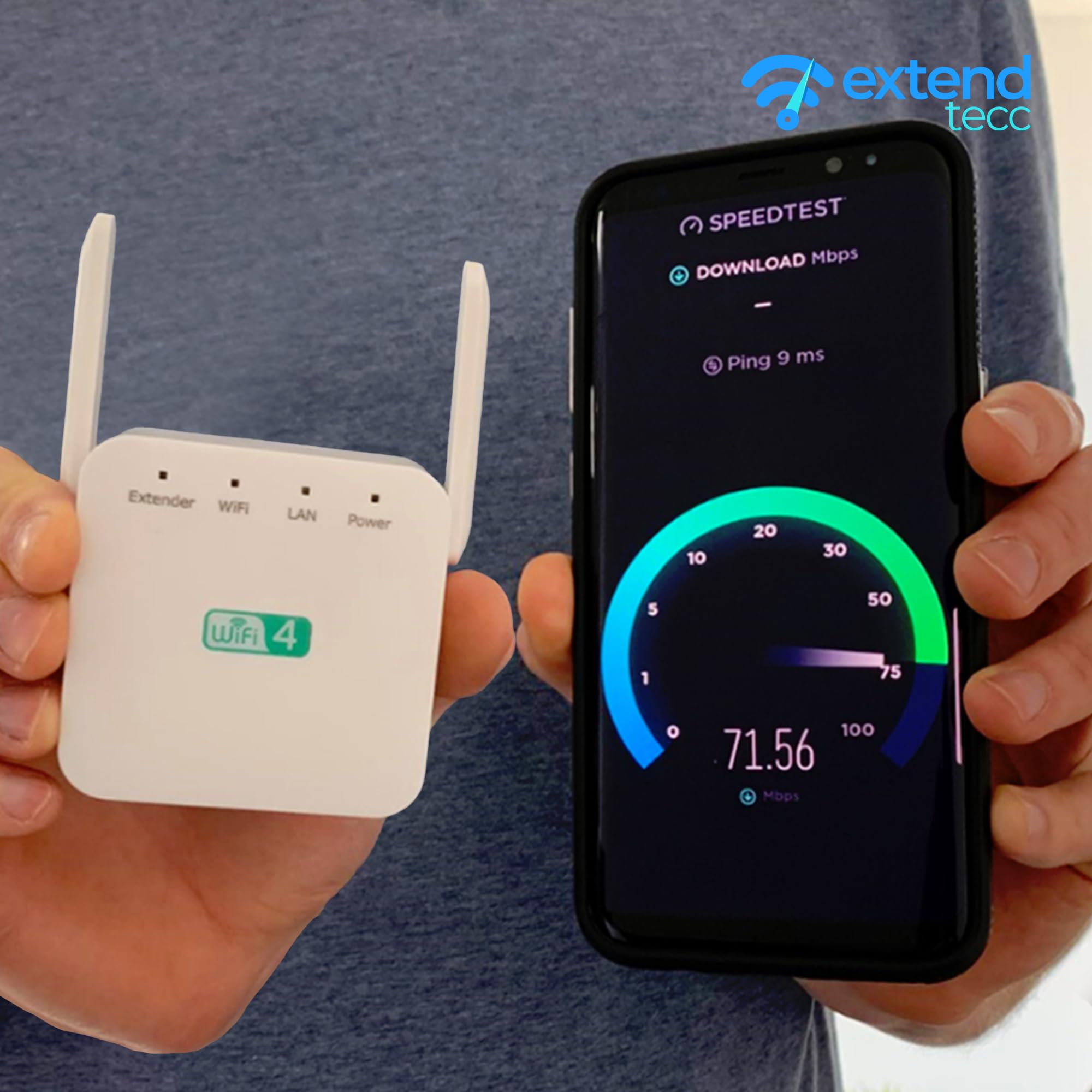 Extendtecc WiFi Booster Wireless WiFi Extender Signal Booster 300Mbps, WiFi Repeater Wireless Signal Booster 2.4 GHz Dual Band 4 Antennas 360ยฐ Full Coverage Internet Extender