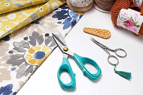 Beaditive Sewing Scissors - 6-Inch Stainless Steel Fabric Scissors - Professional Scissors with Serrated Blade for Easy Cloth Cutting & Quilting - Comfortable Craft Tailor & Dressmaker Shears – Teal