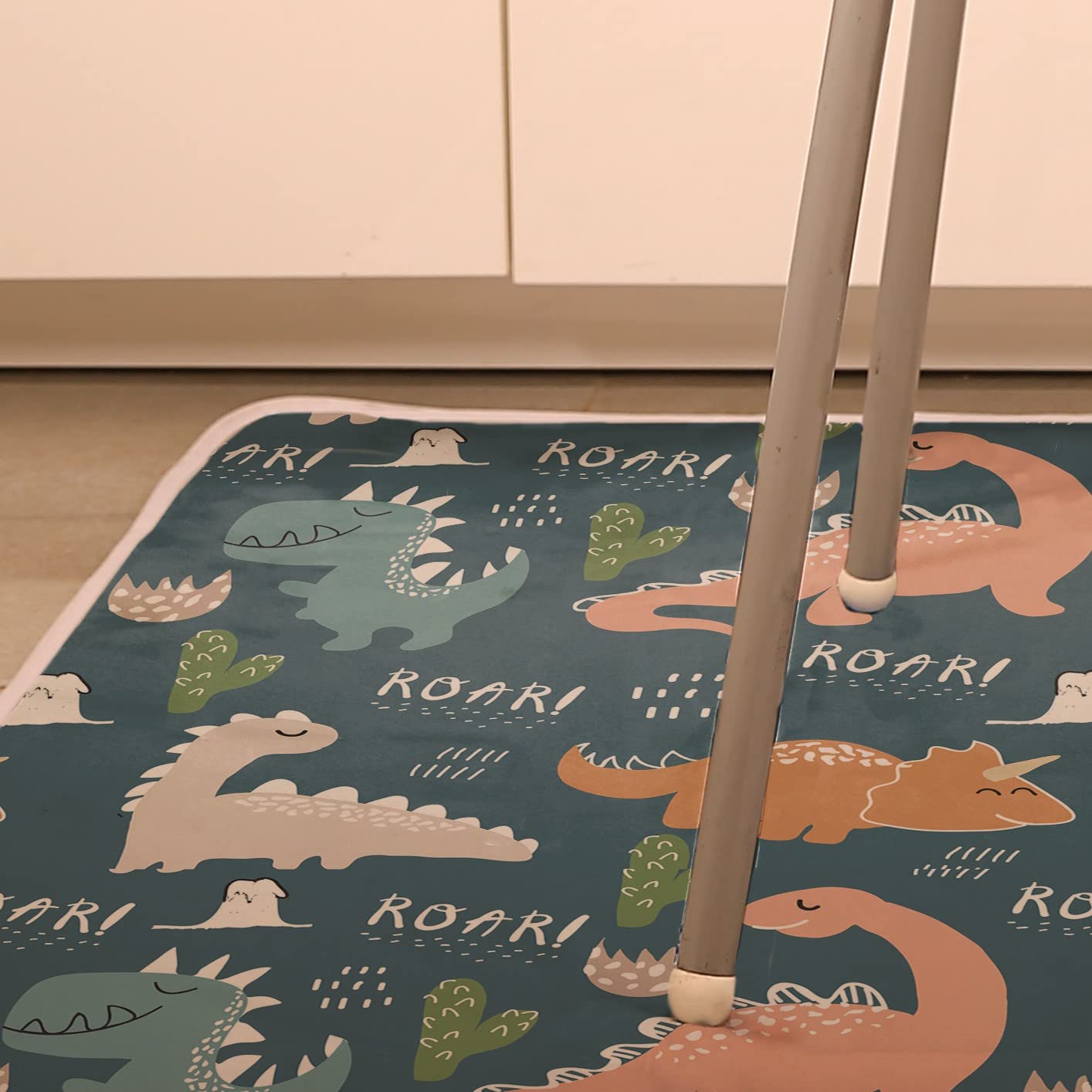 Baby Splat Mat for Under High Chair Floor Mat - Splash Mat, Waterproof Floor Mat - Anti Slip, Washable, Extra Large (51 Inch) + Baby Bib with Sleeves - Dinosaur