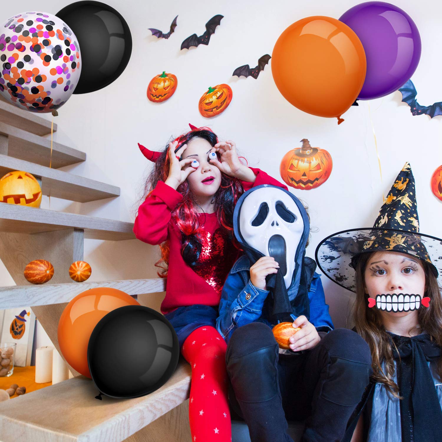 105 Pieces Halloween Round Latex Balloons Confetti Balloons for Halloween Decoration, 12 Inch