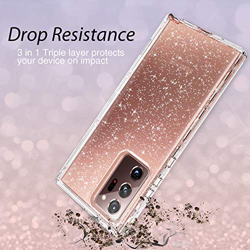 Coolwee Crystal Glitter Full Protective Case for Galaxy Note 20 Ultra 5G Heavy Duty Hybrid 3 in 1 Rugged Shockproof Women Girl Transparent for Samsung Galaxy Note 20 Ultra Shiny Clear Bling Sparkle