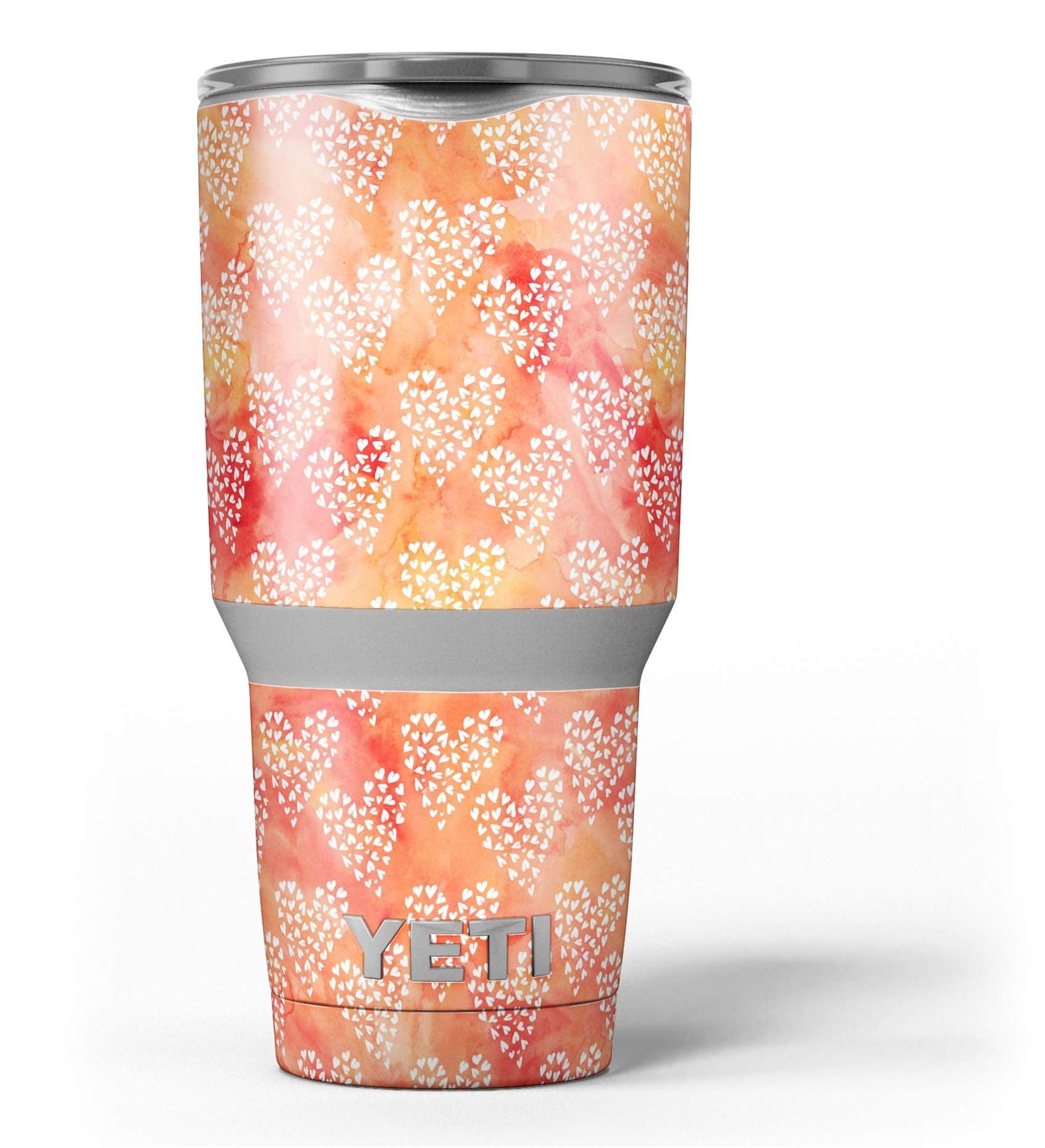 Design Skinz Watercolored Fire with White Tiny Hearts - Skin Decal Vinyl Wrap Kit Compatible with The Yeti Rambler Cooler Tumbler Cups