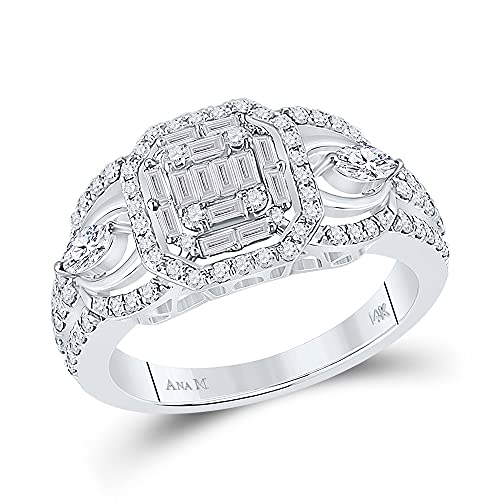 14kt White Gold Baguette Diamond Square Bridal Wedding Engagement Ring 3/4 Cttw