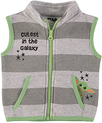 STAR WARS Baby Boy 3 Piece Baby Yoda Set Includes Bodysuit, Pants and a Zip-up Fleece Vest - 24 Months