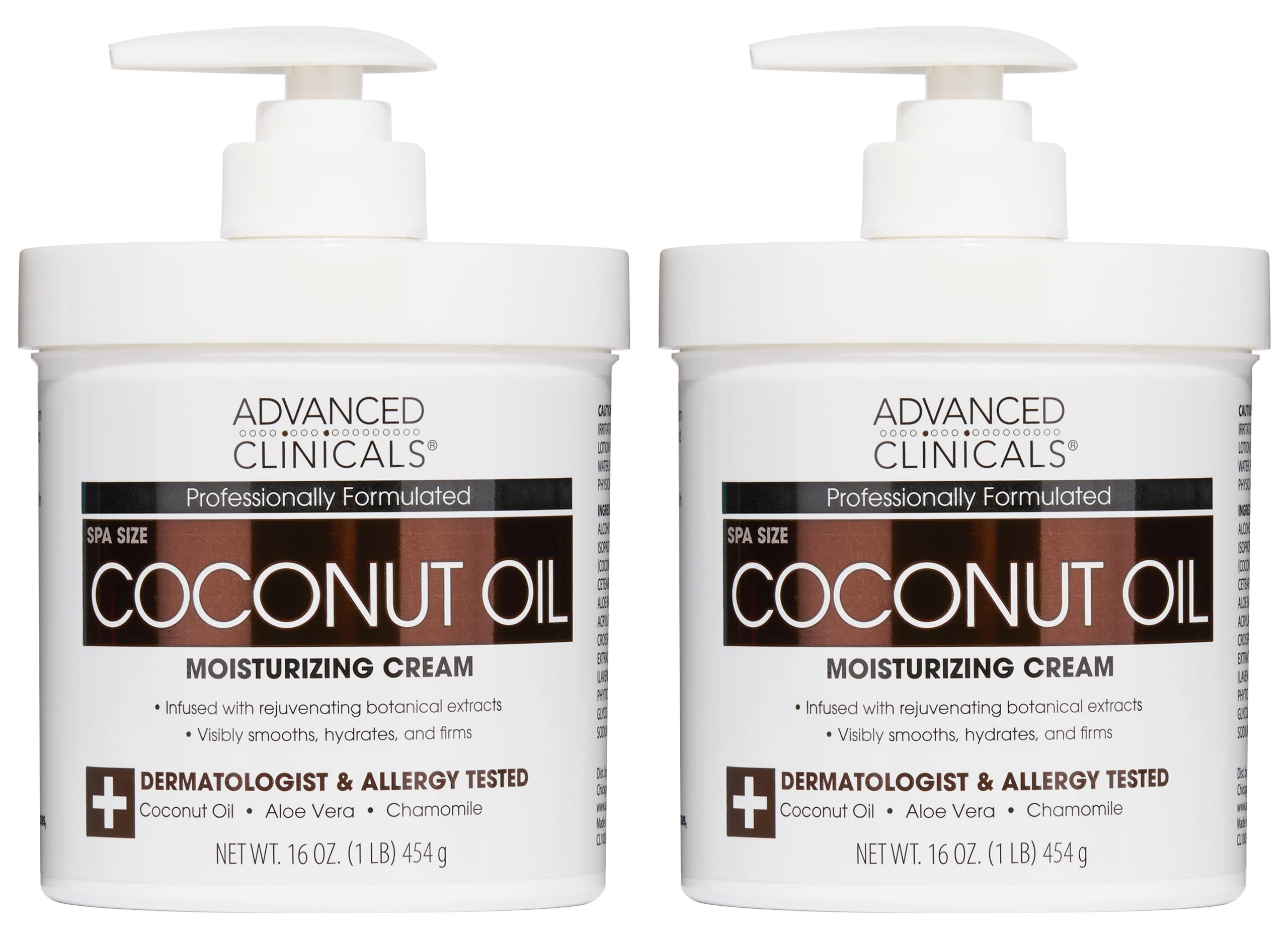 Advanced Clinicals Coconut Body Lotion Moisturizing Cream & Face Lotion For Women & Men | Coconut Lotion | Natural Coconut Oil Cream Skin Care Moisturizer Body Butter Balm For Dry Skin, 16Oz, 2-Pack