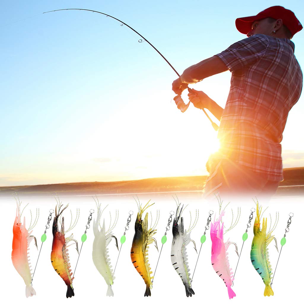 14pcs Shrimp Bait Artificial Silicone Soft Baits Luminous Fishing Lure with Sharp Hooks Fishing Tackles Freshwater/Saltwater