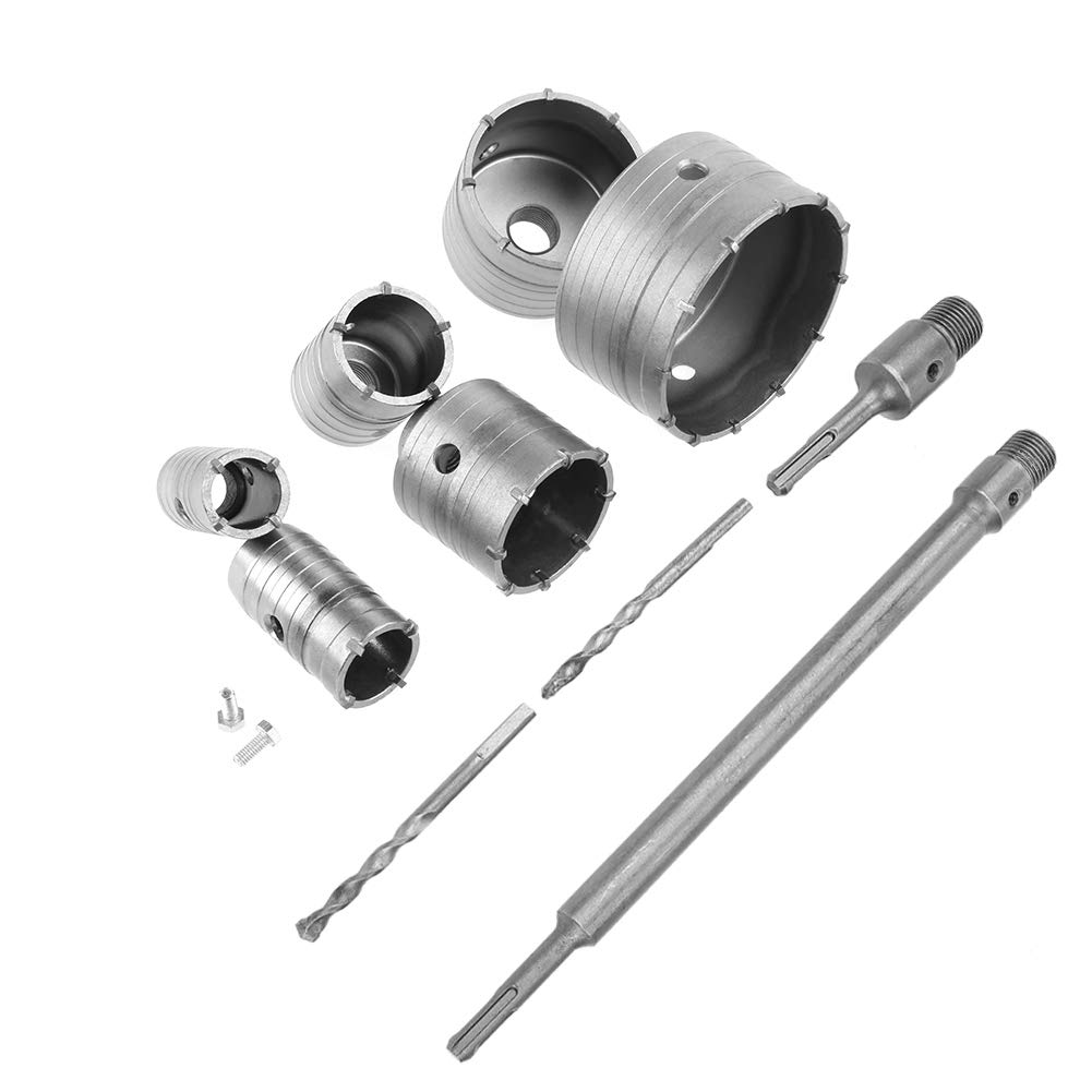 Core Drill Bit Set, 10Pcs Concrete Hole Saw Kit SDS Plus Extension Shank Tungsten Masonry Wall Hole Cutters for Drilling Brick Concrete Cement Stone Granite Marble