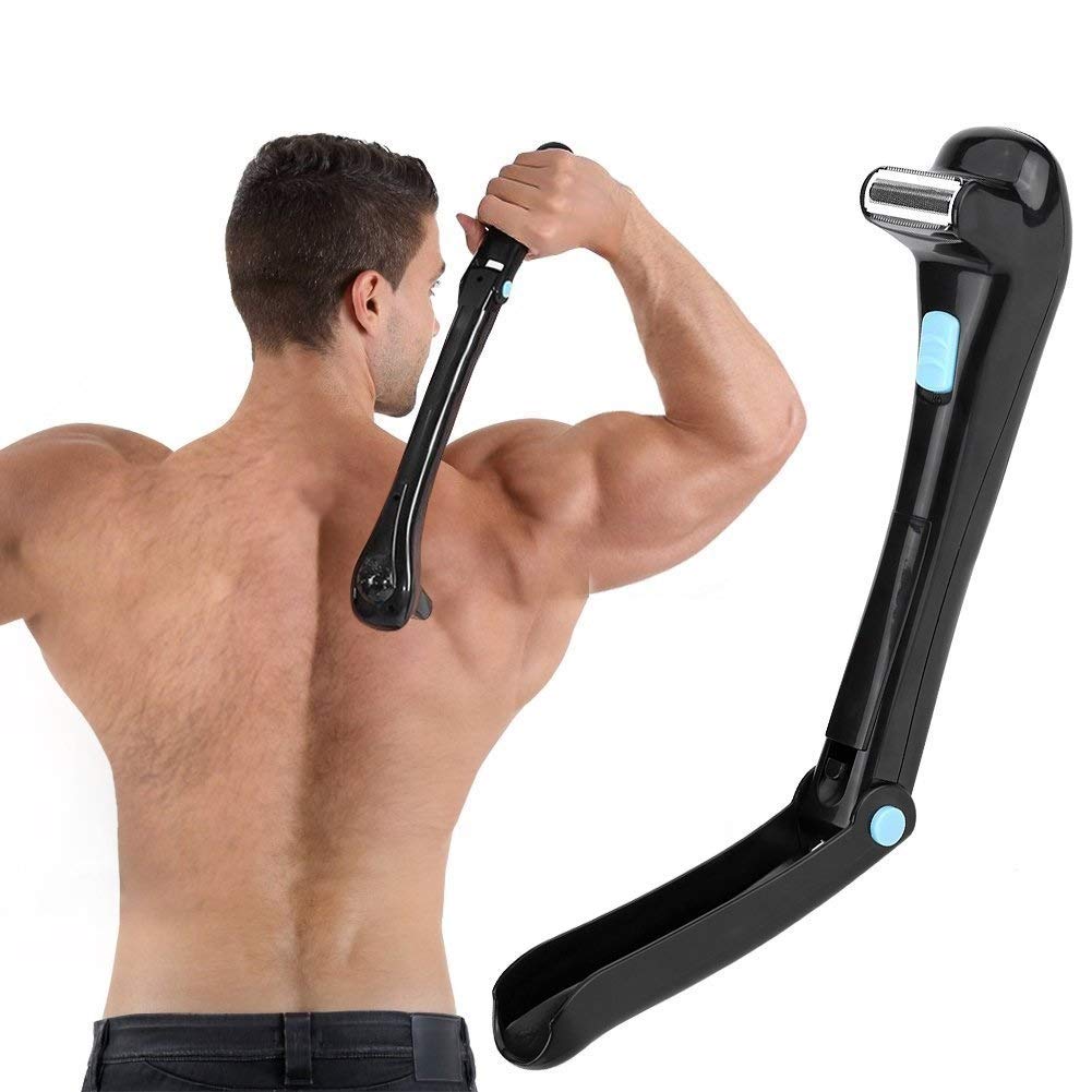 Electric Back Hair Shaver, 14.7 inch Foldable Handle Battery Powered (Batteries Not Included) Painless Body Groomer for Men, Do It Yourself