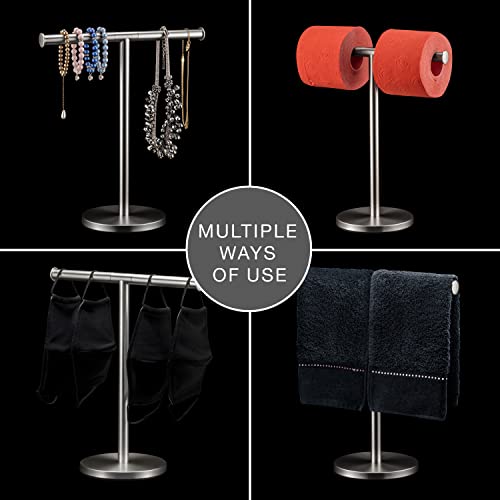 Debodda Modern Hand Towel Stand for Bathroom, Kitchen or Vanity, Height 13.78β, Free Standing Matte Satin Countertop Rack with Balanced Base, Perfect Hand Towel Holder, Dual Washcloth Display