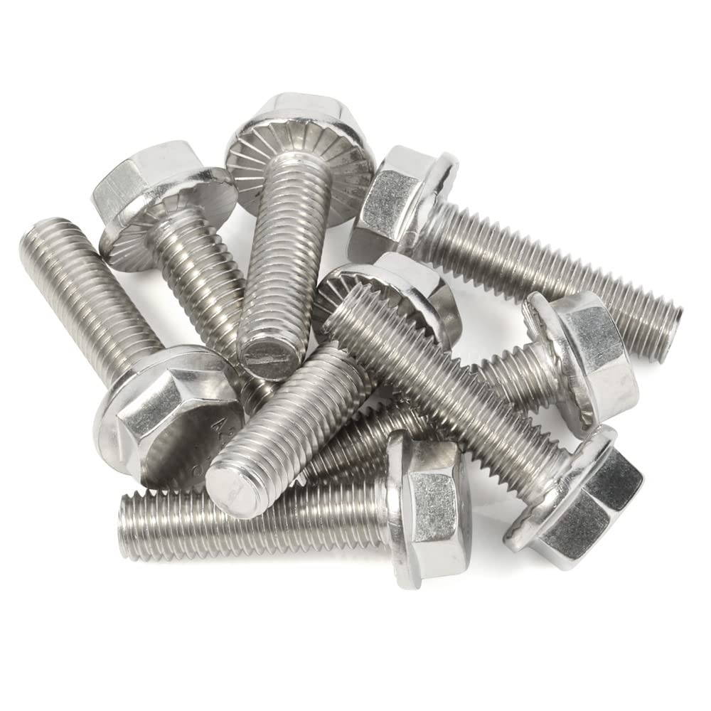 M10-1.5 x 25mm Flanged Hex Head Bolts Flange Hexagon Screws, Stainless Steel 18-8 (304), Plain Finish, DIN 6921, 10 PCS