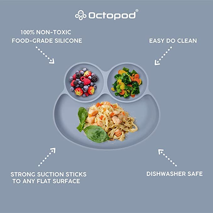 Abiie Octopod Frog Silicone Plates with Suction - Spill Proof, Easy to Clean - BPA-Free Bowl - Suction Plates for Baby and Toddler - Training & Feeding Divided Grip Dish (Pink Lavender)