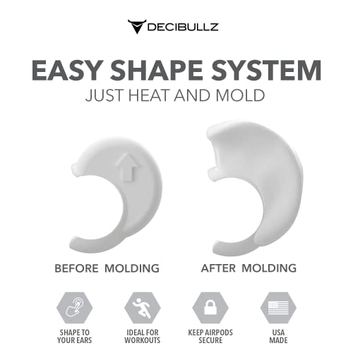 Decibullz Custom Moldable Covers and Ear Hooks, Universal Earbuds Accessory, Compatible with Apple AirPods(r) and EarPods