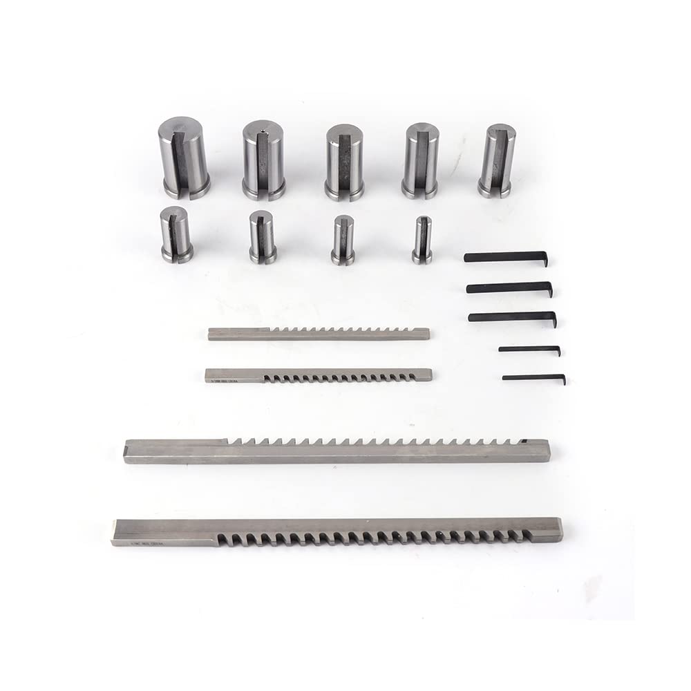18Pcs Keyway Broach Kit Inch Size, HSS Keyway Broach Kit Ferrule Bushing Gasket Set Metal Process 4 Broaches 9 Collared Bushings 5 Shims with Wooden Box