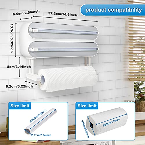3 in 1 Foil and Plastic Wrap Organizer,Magnetic Plastic Wrap Dispenser with Cutter,Aluminum Foil Organization and Storage