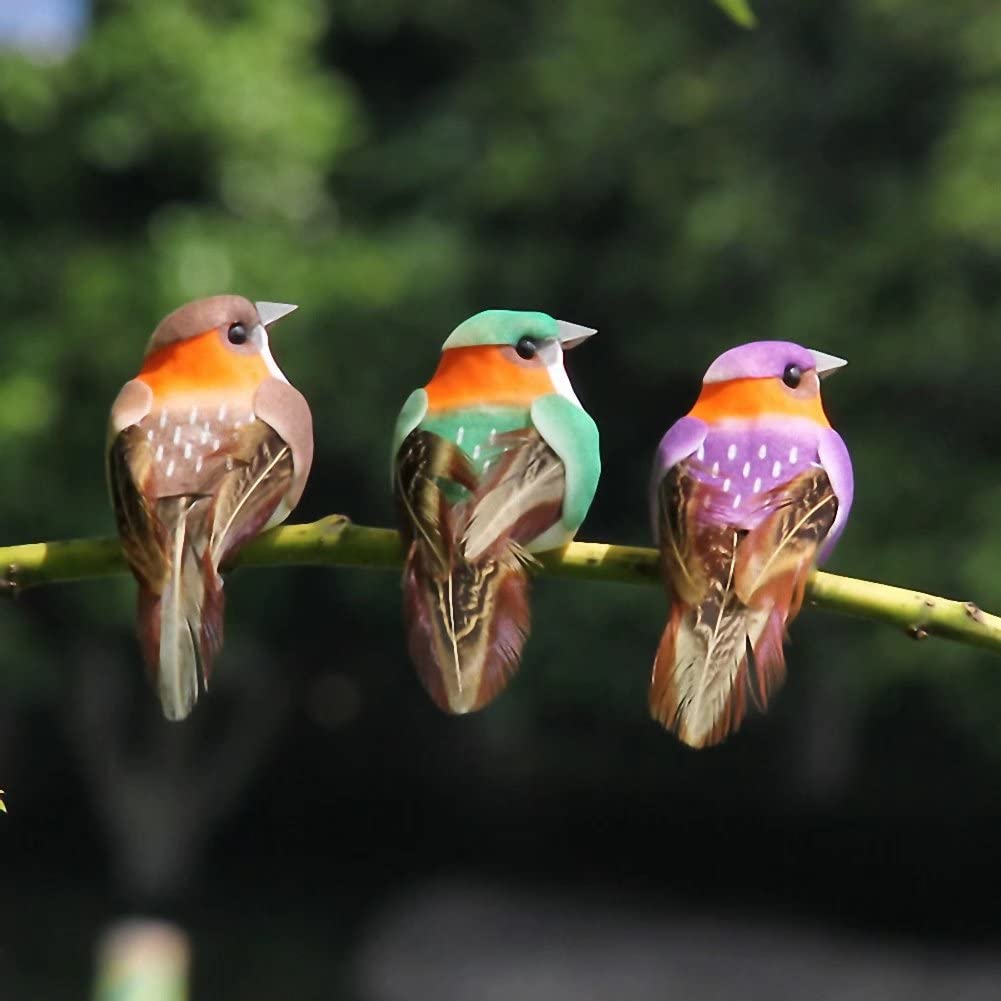 12Pcs Artificial Feather Birds Simulation Foam Birds with Claw Birds Ornaments DIY Craft for Home Garden Wedding Decoration Party Supplies