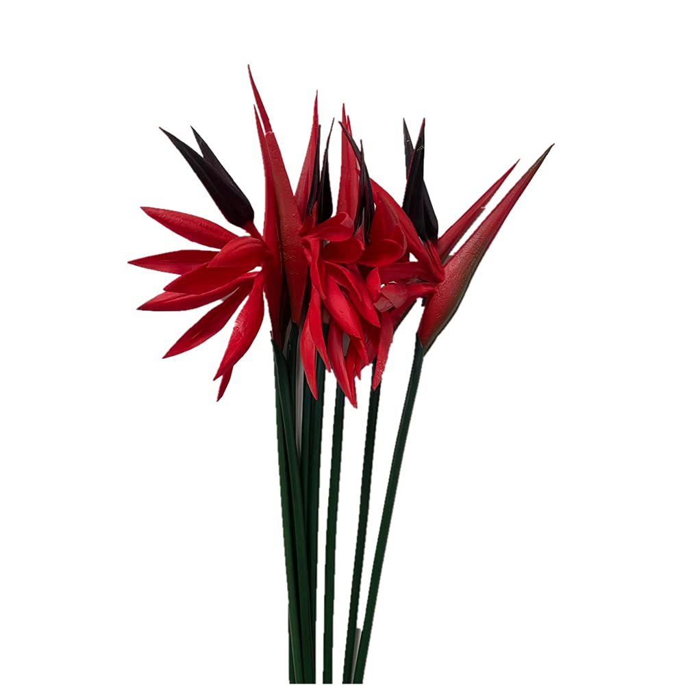 8 Pack 21-1/2 Inch Artificial Flowers Bird of Paradise,Green Plant for Home Garden Decoration Office Verandah Wedding Decorations (Red)
