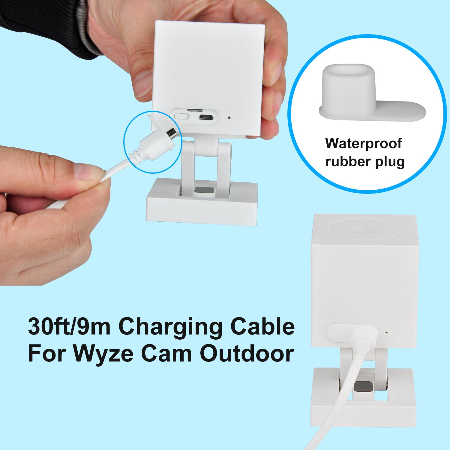 30FT Flat Power Extension Cable Compatible with Wyze Cam v3/v4/OG/v3 Pro, Blink Mini, KasaCam Indoor, Blink Mini Pan, SimpliSafe, Eufy, Charging Power Cord for Security Camera