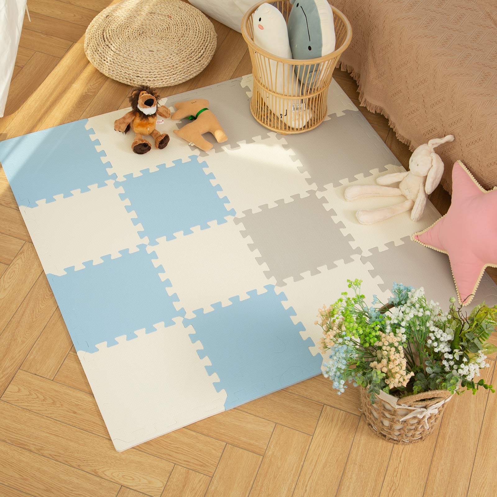 Baby Play Mat Puzzle Exercise PlayMat Foam Flooring Tiles Interlocking Floor Mats for Baby Non-Toxic Soft Waterproof and Thick(0.4" Thickness) Designed for Babies Toddlers Flooring Protector-46”×46”