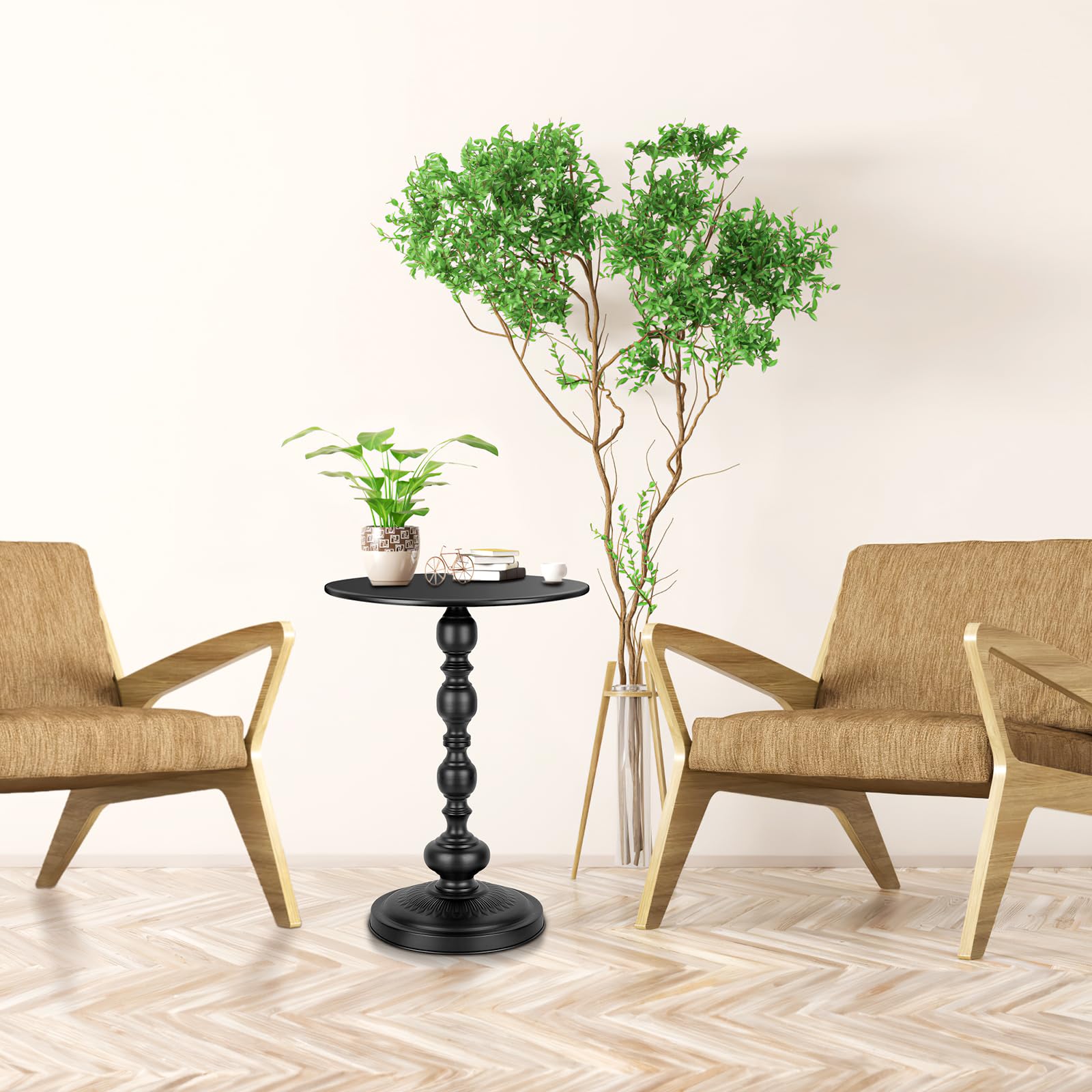 2pack Metal Small Round Side End Table, Modern Nightstand,Outdoor Accent Coffee Table,Great for Living Room, Bedroom, Indoor & Outdoor, Matte Black Tray Surface,20'' Height (Black)