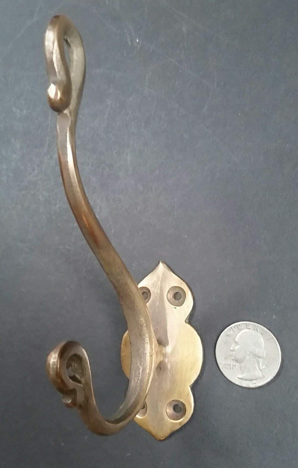 2 Large Solid Brass Vintage Antique Style Ornate Double Coat Hat Towel Hooks 6" #C11
