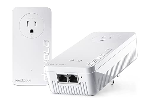 devolo Magic 2 WiFi next Powerline Starter Kit | Mesh Wi-Fi AC | 2000 Mbps | G.hn Wave 2 | Multi-User MIMO | 2 Passthrough Adapters | 3x Gb LAN Ports [2+1] | Plug & Play | Best for smart devices