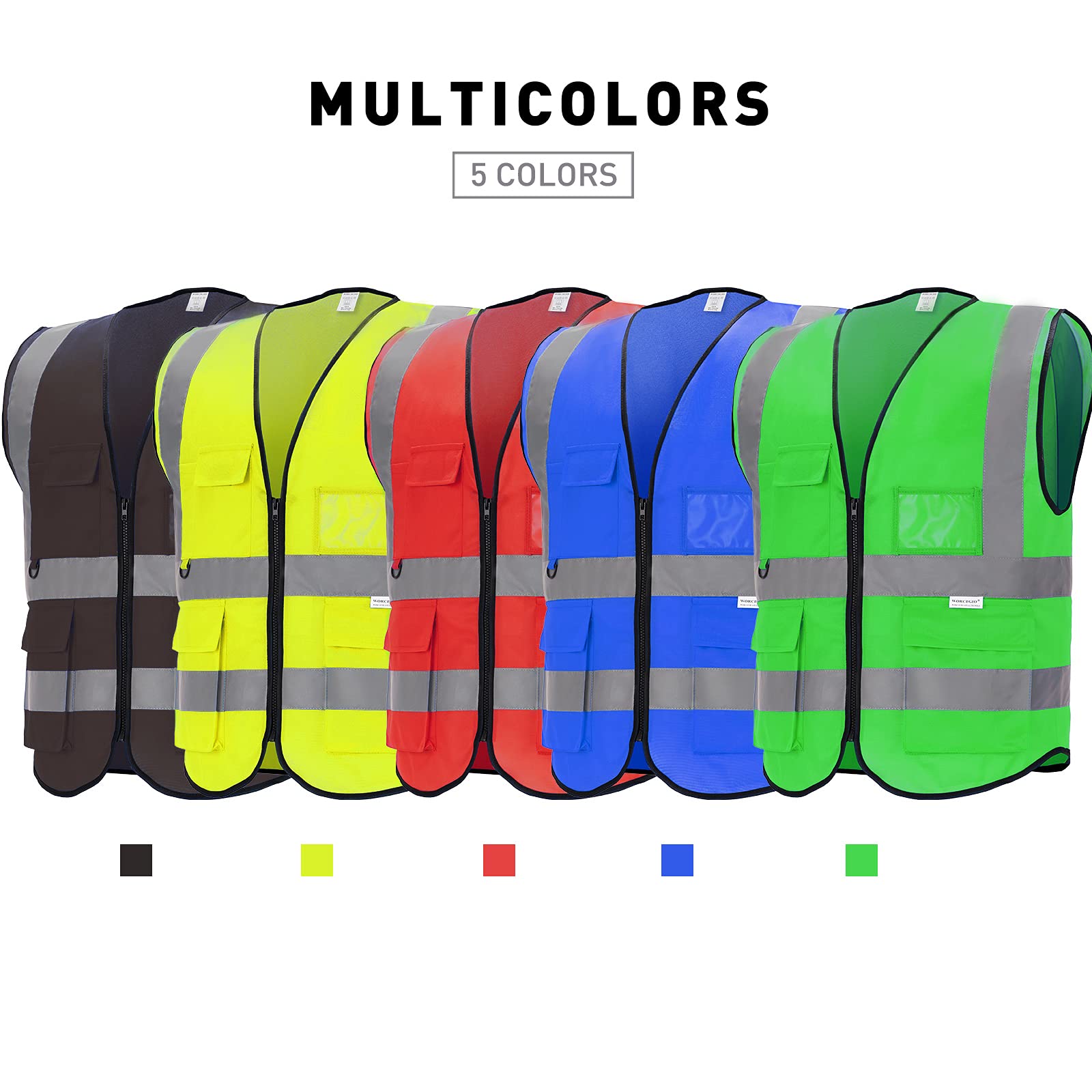 WORCBGIO Reflective Safety Vest with Pockets High Visibility Sliver Strip for Men and Women (Blue, Medium