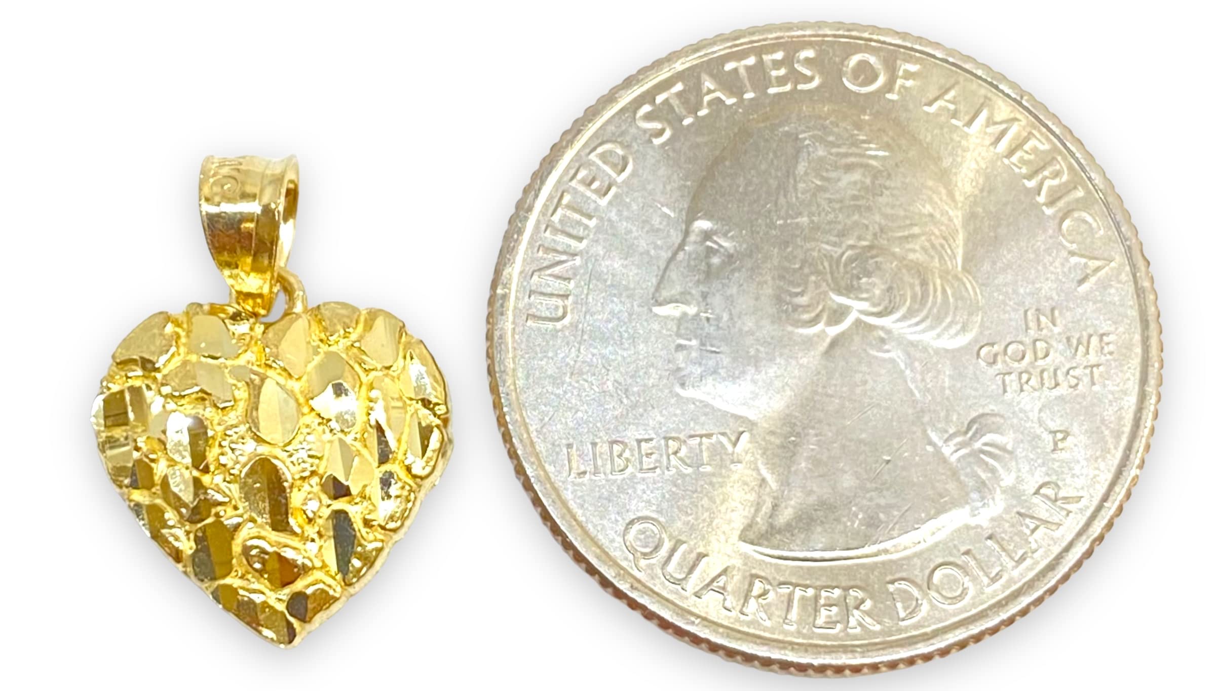 18 MM LONG DIAMOND-CUT NUGGET HEART PENDANT CHARM 10K YELLOW GOLD SG2238