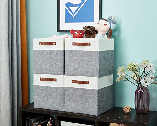 DECOMOMO 13 inch Cube Storage Bins 13 X 13 Storage Cubes, Fabric Cube Storage Bin for Clothes Toys Books Shelves Closet Bedroom Bathroom Nursery (Grey and White, 4pcs)