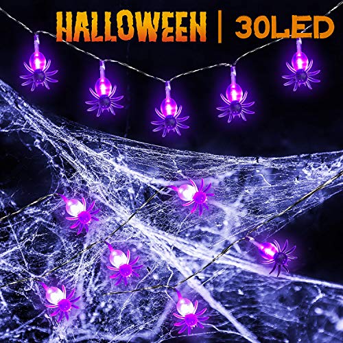 Halloween Spider Lights 30 LEDs Spider String Lights 9.8 Feet Battery Operated Purple Halloween String Lights 2 Modes Spooky Wall Decoration Lights for Halloween Window Porch Outdoor Indoor Decor