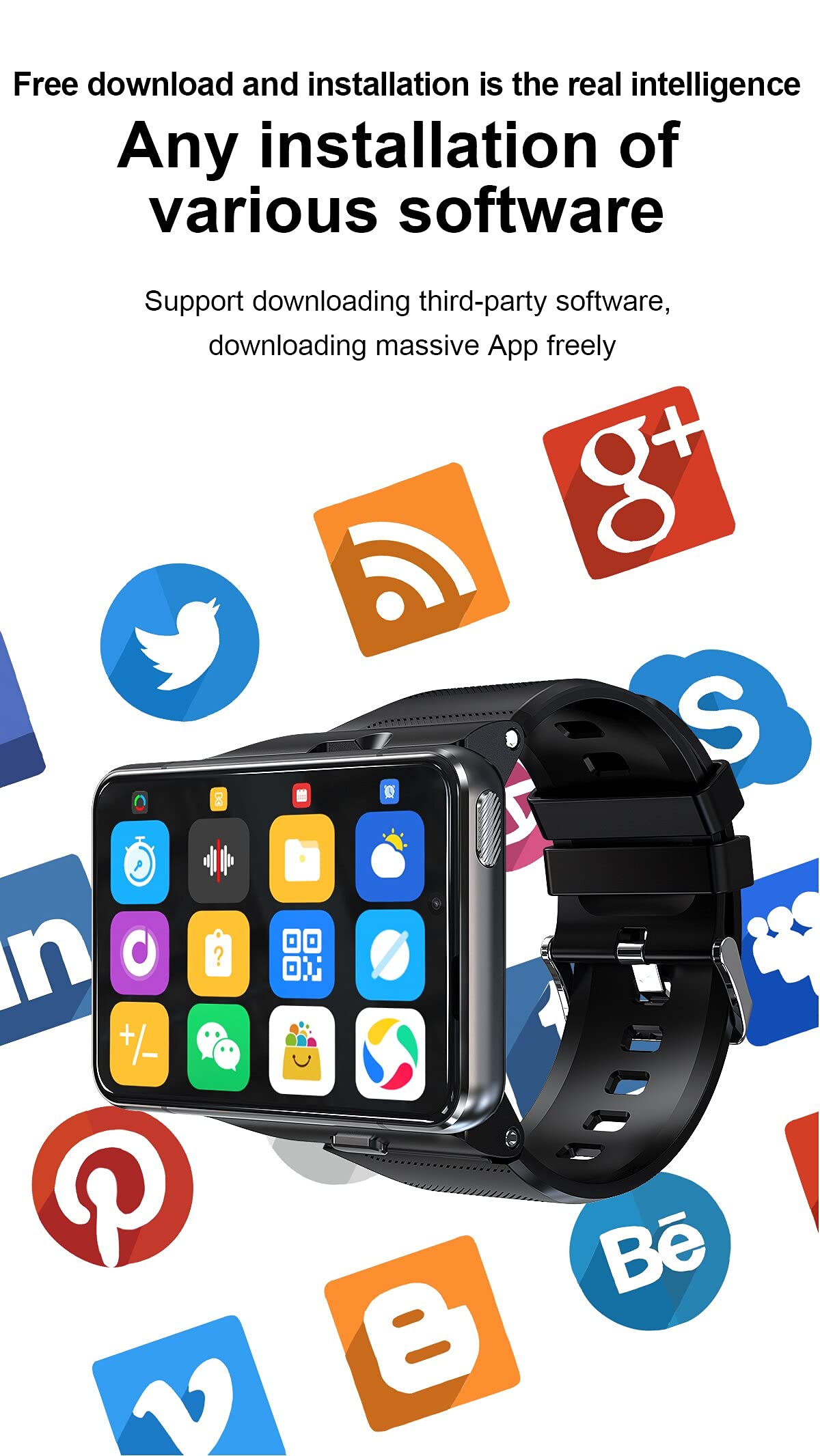 Rainbuvvy Smart Watch for Men, 4G Smartwatch for Android and iOS 2.88Inch Touch Screen Android 9.0 OS 4GB+64GB Activity Tracker with Face Unlock Dual Cameras WiFi GPS Detachable Band (Silver)