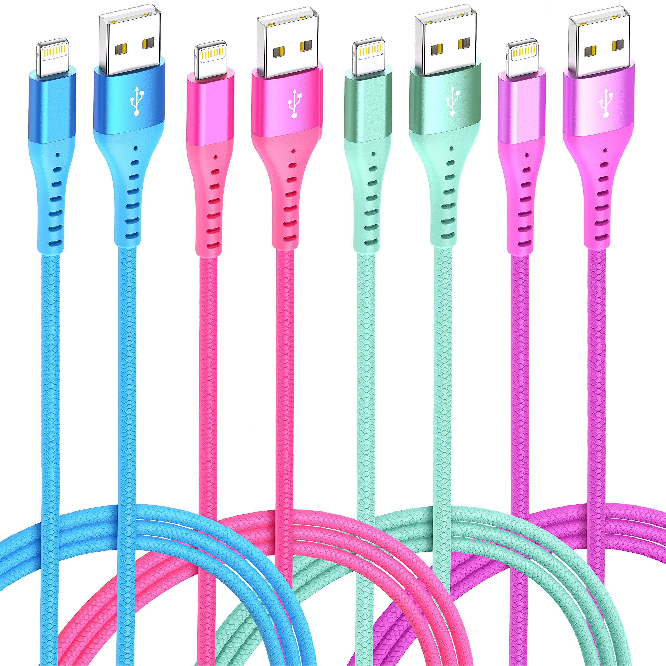 iPhone Charger 6FT Lightning Cable Colors Rapid Cord 6ft 4Packs Apple MFi Certified Long USB Charging Cord for Apple Charger iPhone 14 13 12 11Pro 11 XS MAX XR X 8 7 6 6S Plus, iPad Pro Air Mini