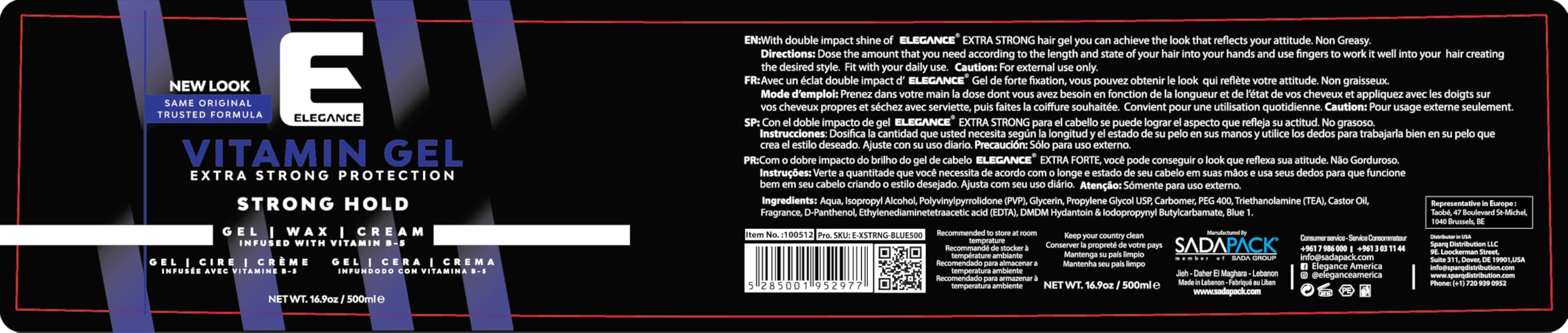Elegance Vitamin Gel, 16.9 Oz, Infused with Vitamin Pro-VB-5, Strong Hold Gel, Maximum Hair Protection and Natural Long Lasting Shine