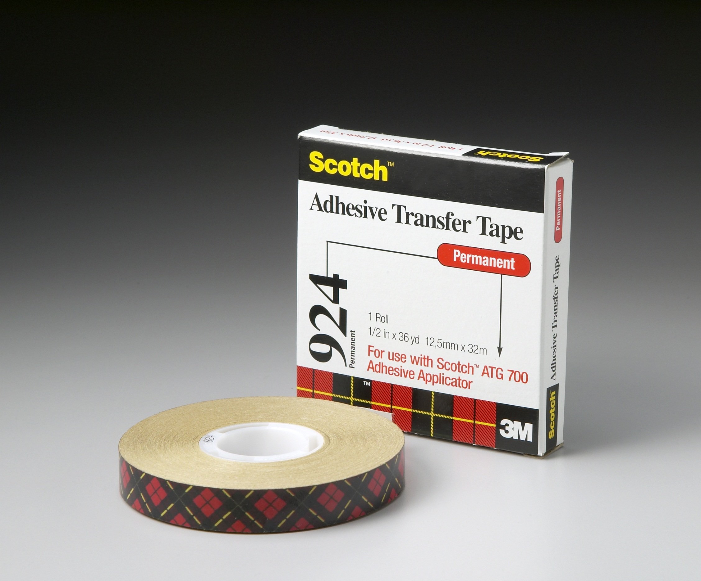 3M Scotch ATG Adhesive Transfer Tape 924 Clear, 0.50 in x 36 yd 2.0 mil (Pack of 12)