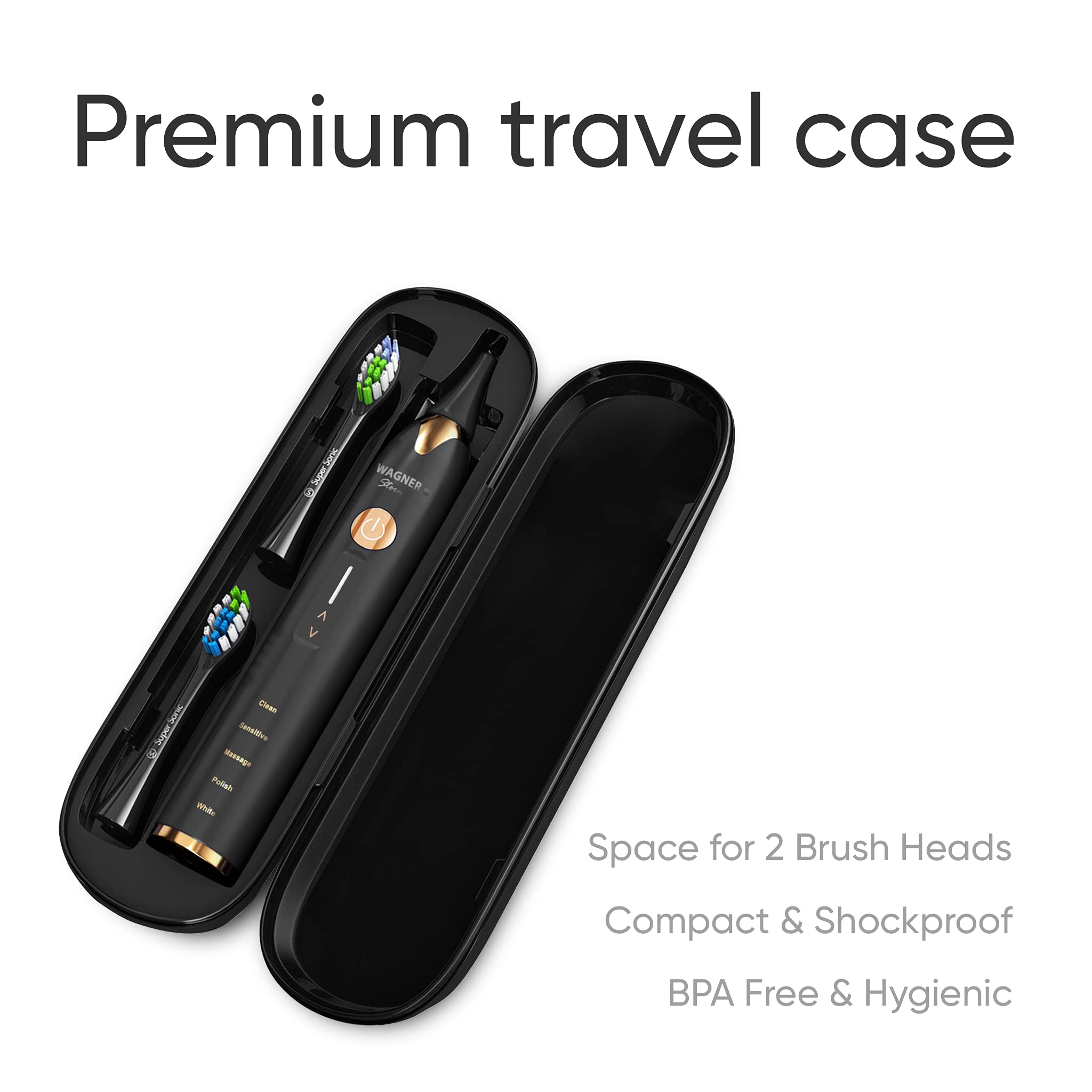 Wagner Stern. Duette Series. 2 Electric toothbrushes with Pressure Sensor. 5 Brushing Modes and 4 Intensity Levels, 10 Dupont Bristles, 2 Premium Travel Cases. (Burgundy/Black)