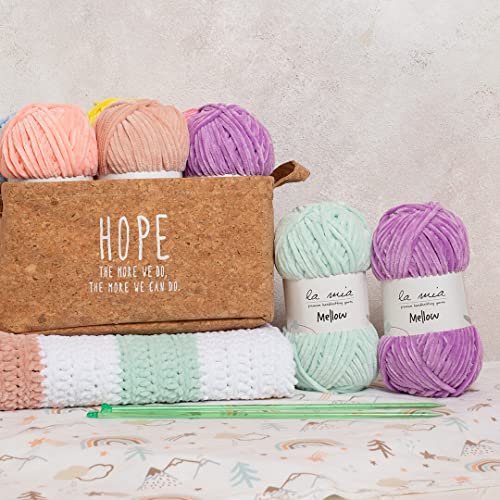 2 Skein La Mia Mellow Velvet Chenille Yarn for Knitting and Crocheting Baby Clothes, Blankets and Accessories, 100% Polyester, 100 gr (3.5 oz) / 115 m (125 Yards), Super Bulky, Blue - 936