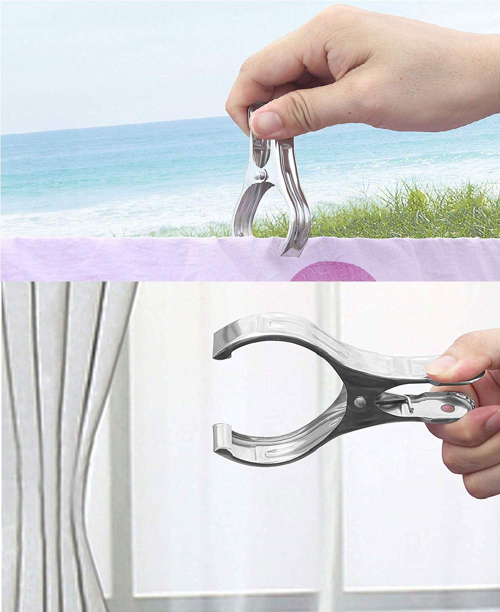 8 Pack Stainless Steel Clothespins, 4.7 Inch Towel Clips for Beach Chairs,Giant Clothes Pins,Metal Clip - Keep Your Towel from Blowing Away, Suitable for Home Use/Beach Chairs on Cruise Ships