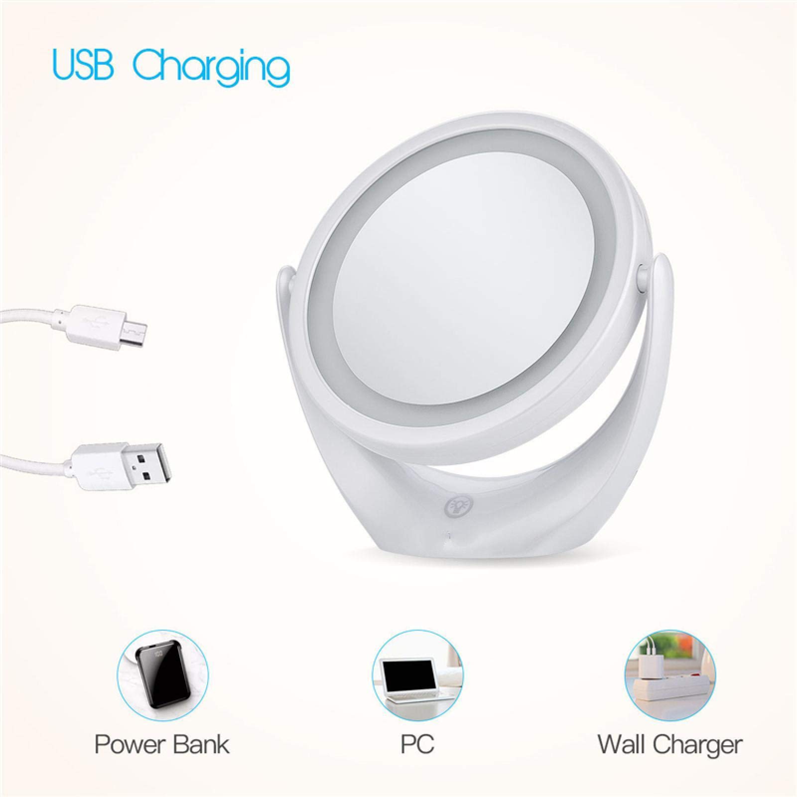 FQYYDD Illuminated Makeup Mirror Usb Rechargeable Makeup Lamp Mirror Double-Sided Mirror