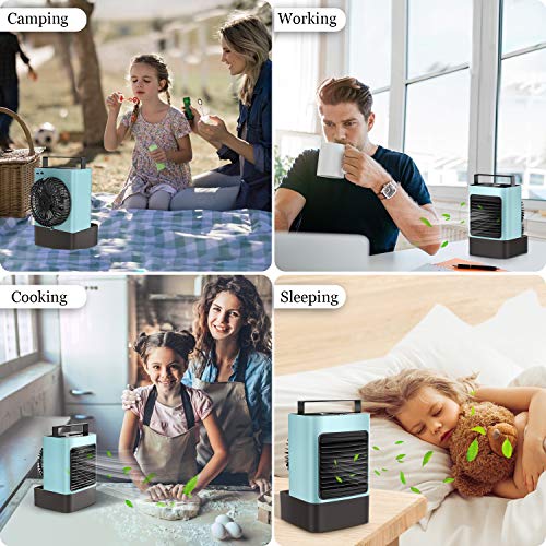 OVPPH Portable Air Conditioner Fan, Personal Air Cooler Desk Fan Mini Space Evaporative Cooler for Room Home Office Dorm (Blue)