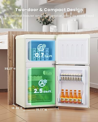 Bodare Retro Mini Fridge with Freezer: 3.2 Cu.Ft Mini Refrigerator with 2 Doors - Small Refrigerator Energy-Saving Compact Refrigerator - Small Fridge for Bedroom Dorm Office Apartment (White)