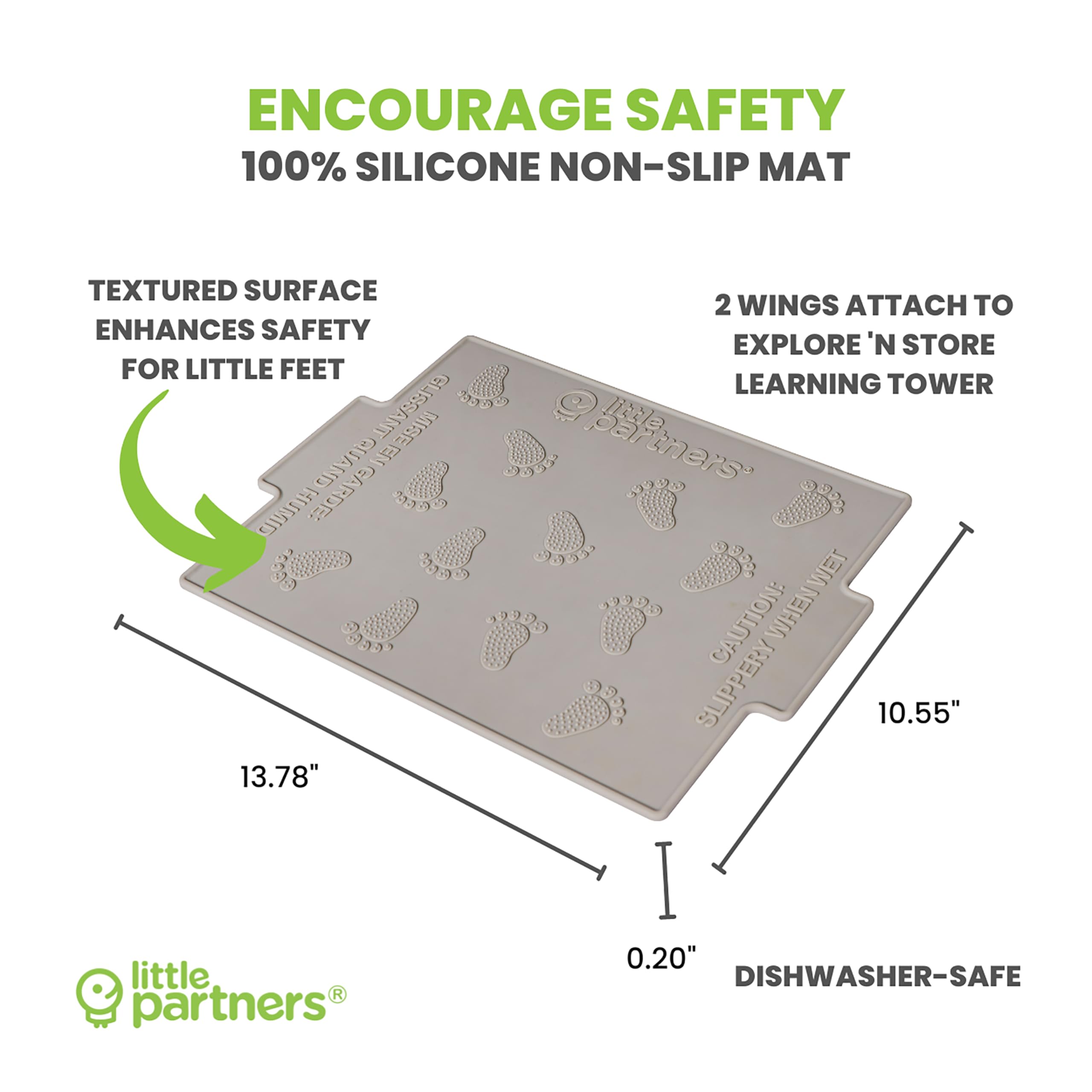 Little Partners Silicone Mat, Only Compatible with The Explore 'N Store Learning Tower Platform (Not The Learn 'N Fold Learning Tower, LT, LTD, or Chef Series), Non-Slip Grip Washable Protector (Grey)