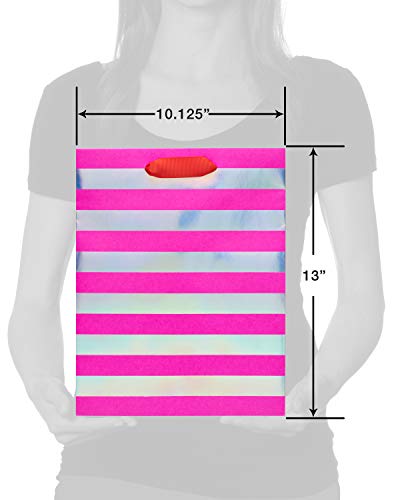Papyrus 13" Large Gift Bag (Pink Stripes) for Birthdays, Bridal Showers, Baby Showers and All Occasions (1 Bag)