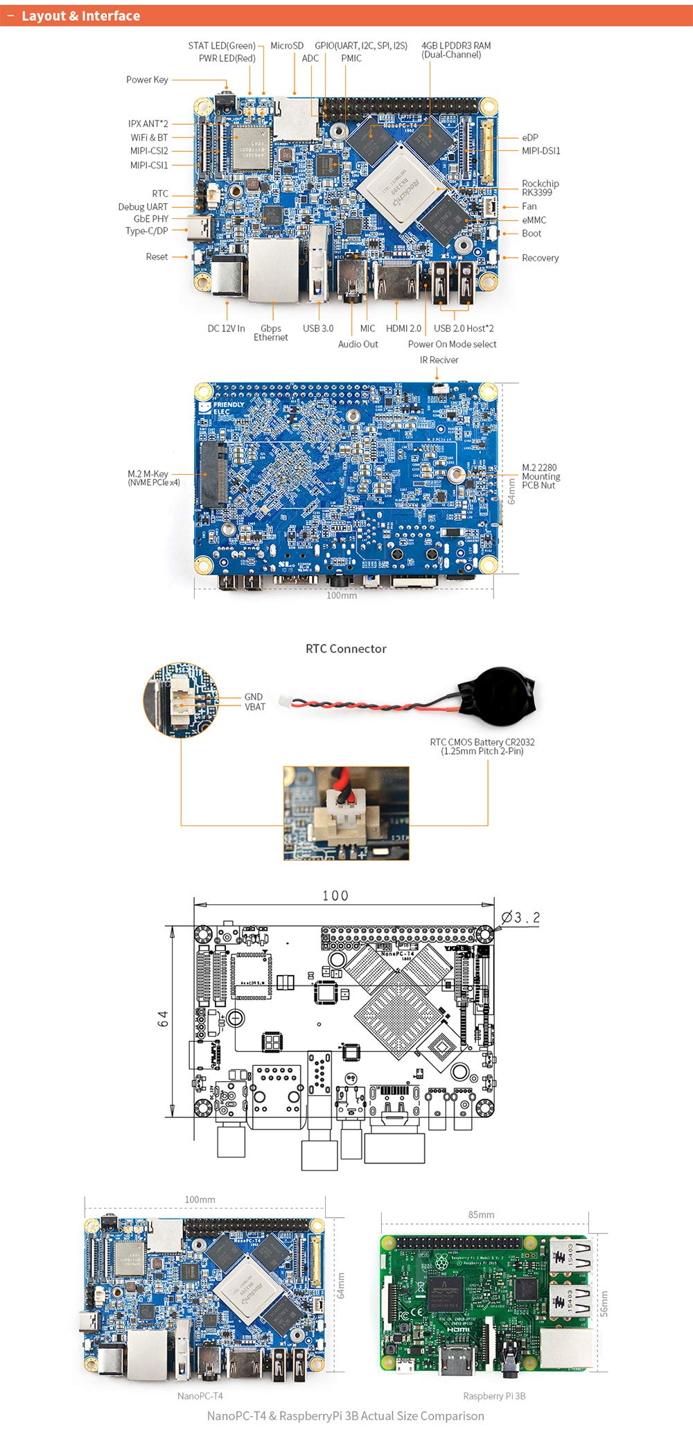 NanoPC-T4 RK3399 ARM Dual-Display Mini PC LPDDR3 RAM 4GB Gbps Ethernet,Support Android 8.1 and Lubuntu 16.04 for AI Project, Bundle with 7inch eDP LCD Touch Display