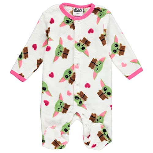 STAR WARS Baby Yoda Baby Girls Plush Polar FleeceFootie Pajamas - Baby Pajamas - Newborn Sleeper (White, 0-3 Months)