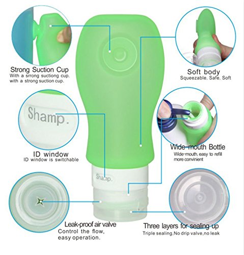 3oz Silicone Travel bottles - Travel Size Containers for Shampoo and Toiletries - Small Squeeze Bottle Set