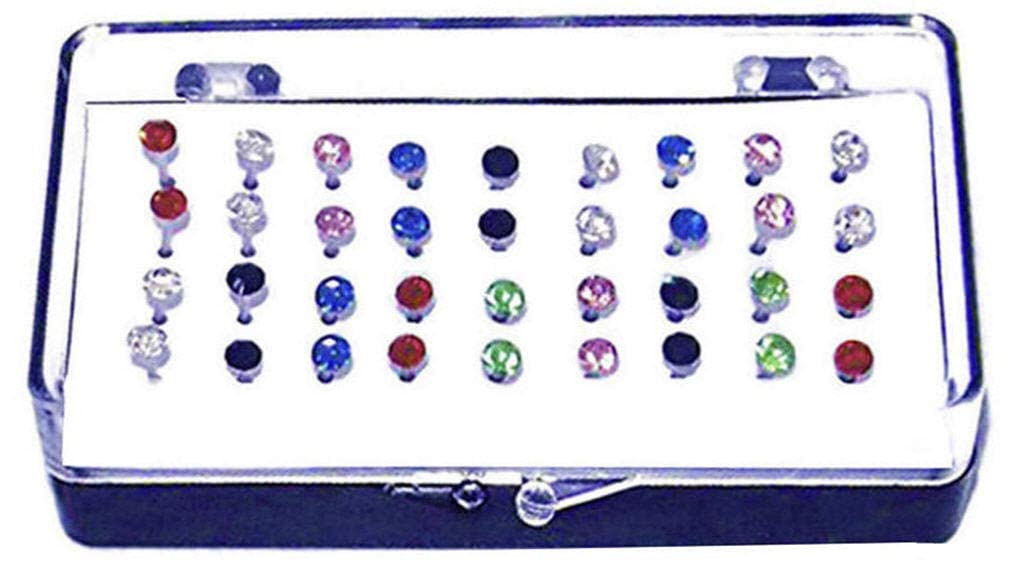 18 Pairs Multi Colors Clear Crystal Acrylic Nylon Plastic Posts Medical No Metal Sensitive Ears Hypoallergenic Stud Earrings